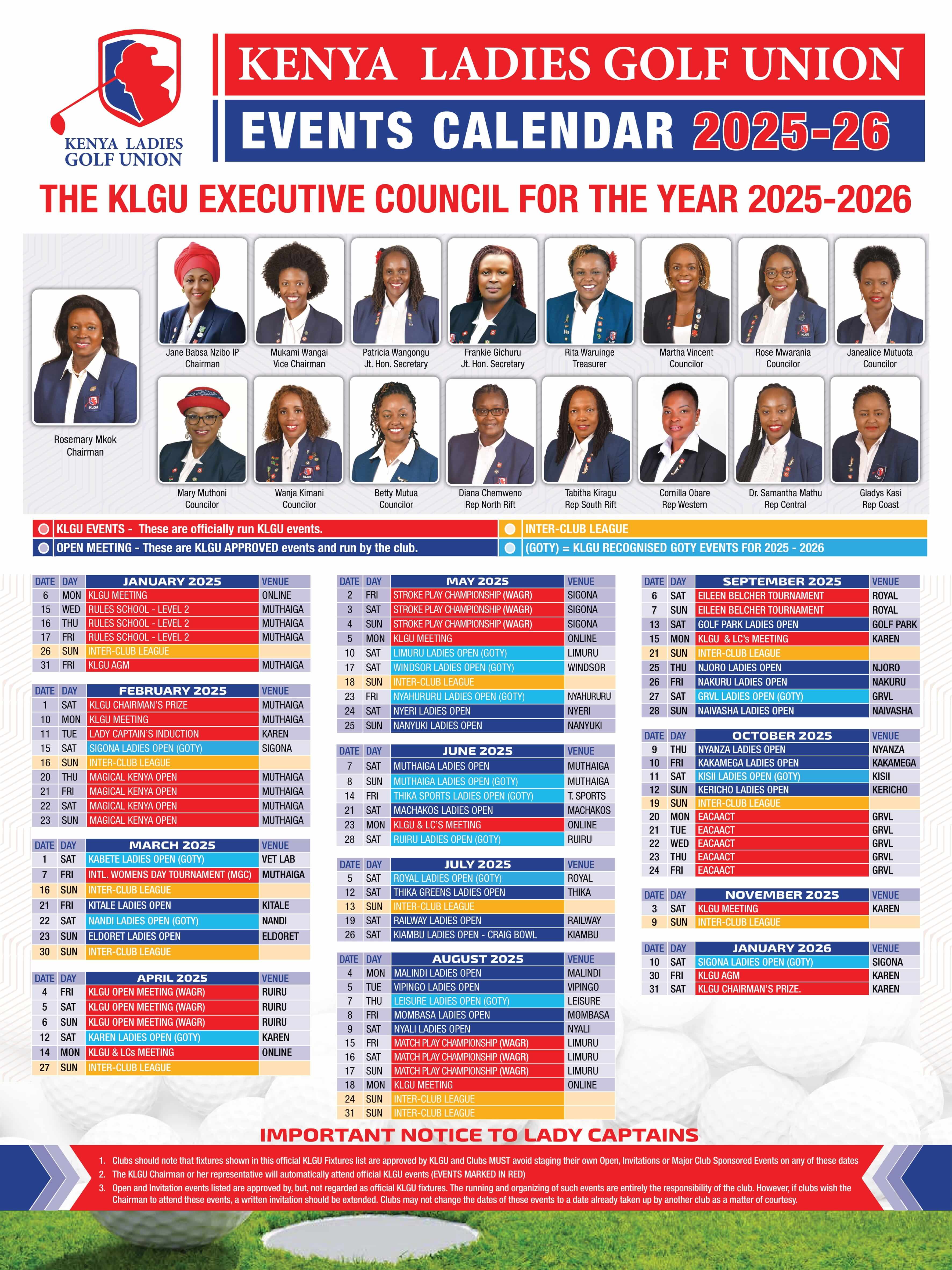 Kenya Ladies Golf Union Calendar